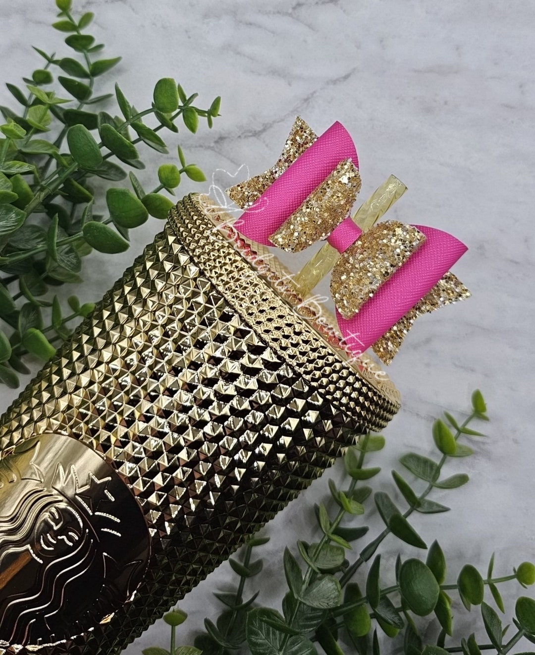 Gold Glitter & Matte Fuschia Straw Bow | Bow Straw Topper | Starbucks ...