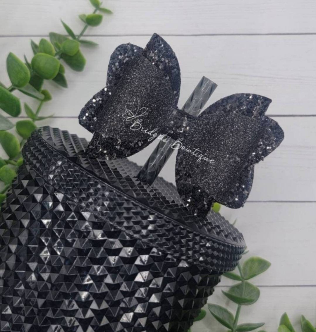 Black Glitter Straw Bow | Straw Bow Topper | Straw Topper Bow | Bows ...