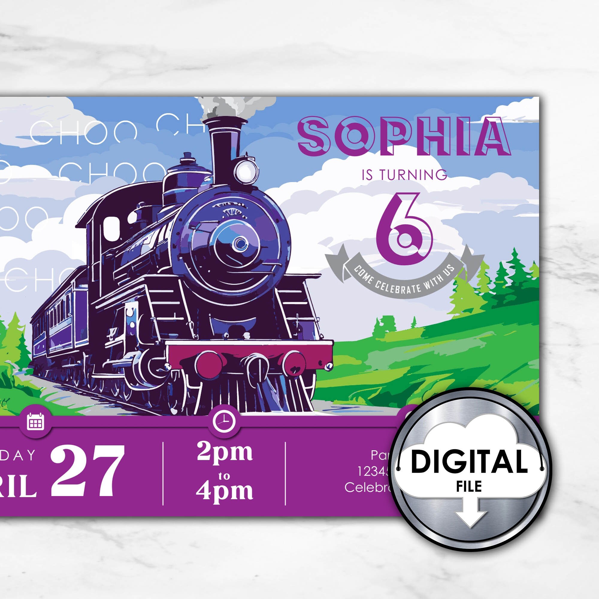 Editable Choo Choo Train Express Birthday Invitation Digital Q90RI - Etsy