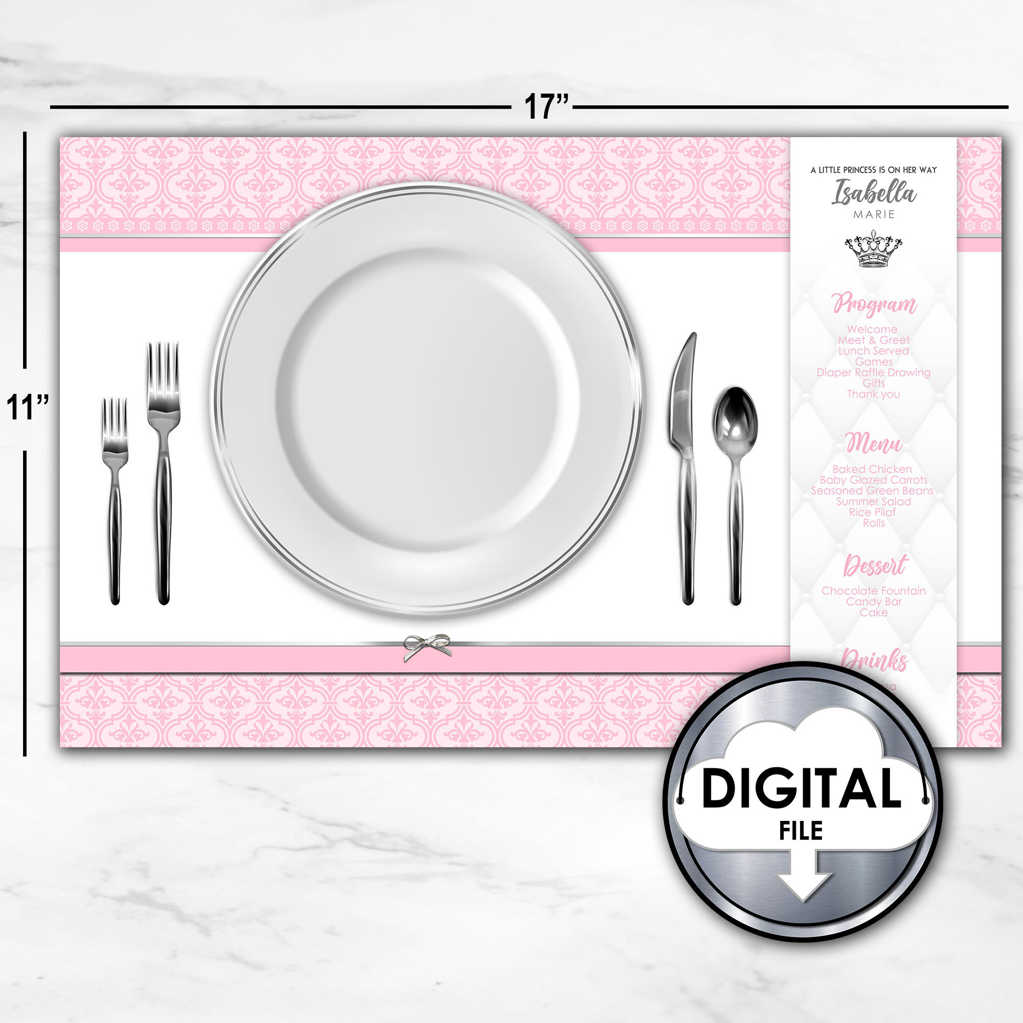 Editable Printable A Little Princess Royal Baby Shower Digital Placemat ...