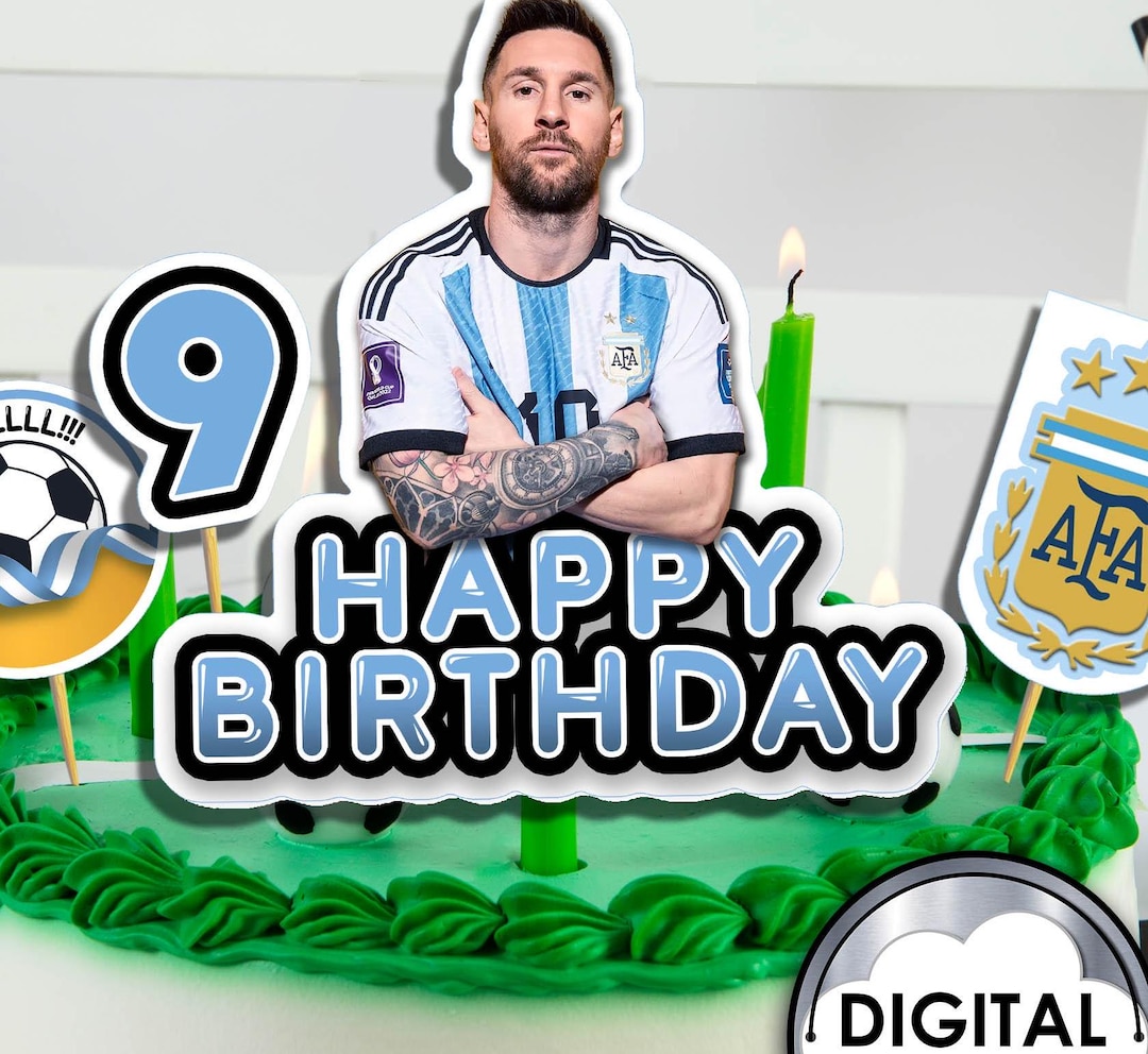 Soccer Football Argentina Messi Birthday Party Cake Topper Instant ...