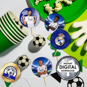 Printable Cupcake Toppers Soccer Football Madrid Mbappe Bellingham Vini ...