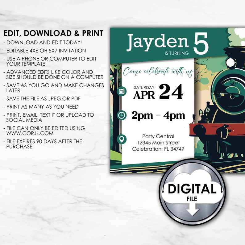 Editable Choo Choo Steam Train Express Birthday Invitation - Etsy