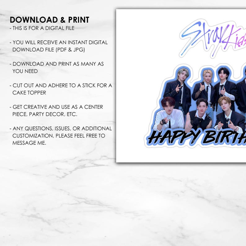 DIY Kpop Stray Kids Birthday Cake Decoration Topper Instant Digital ...