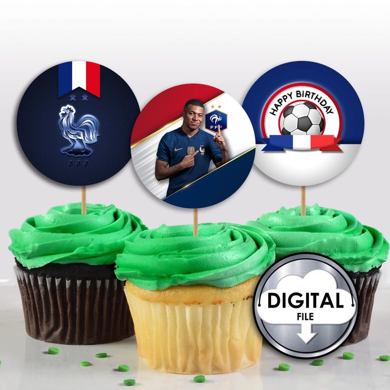 Printable Cupcake Toppers Soccer Football France Mbappe Birthday Party ...