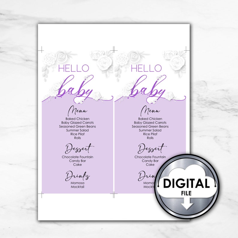 Editable Baby Shower Digital Menu Program Modern Simple Floral Elegant ...