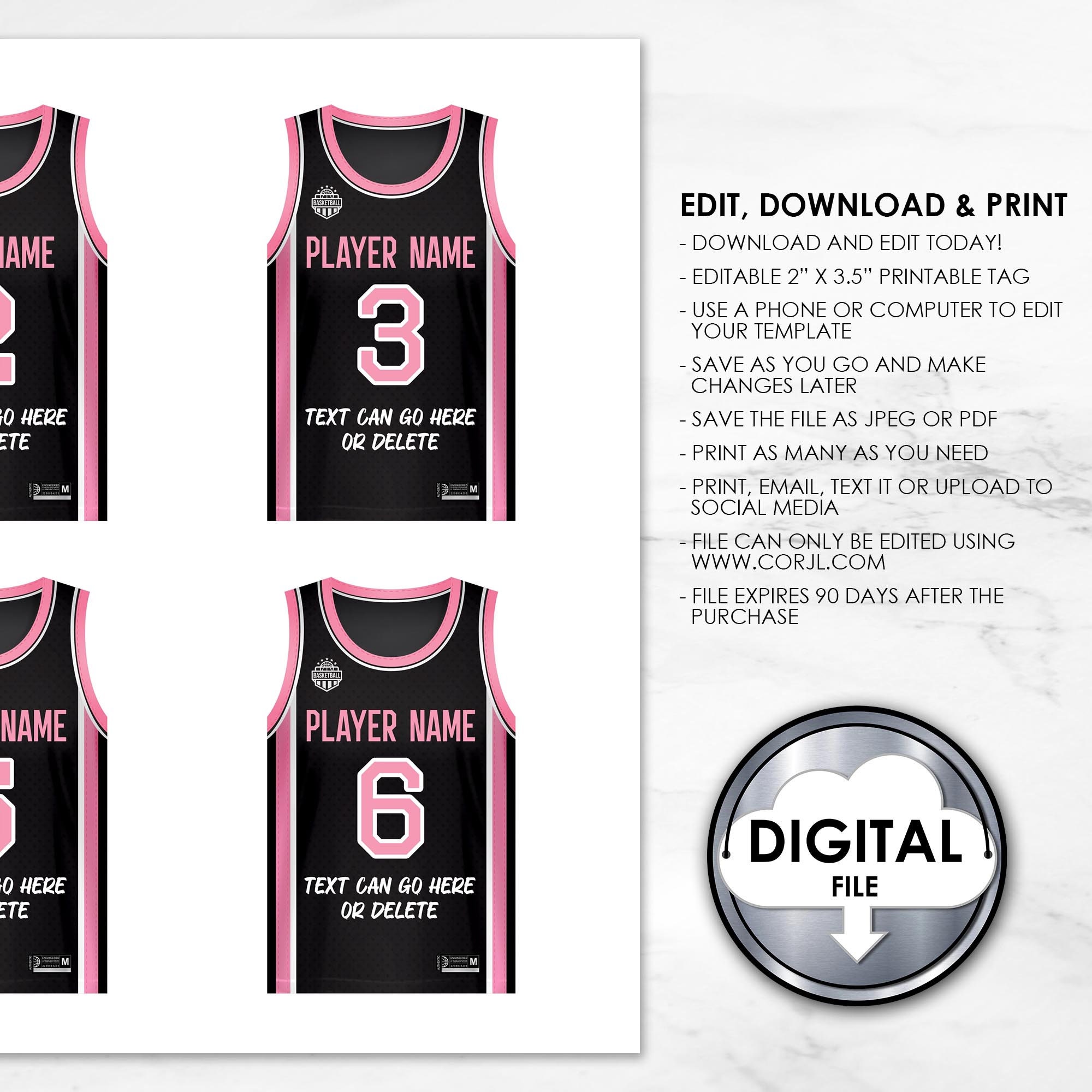 Editable Personalized Basketball Jersey Shaped Favor Tags Team Birthday ...