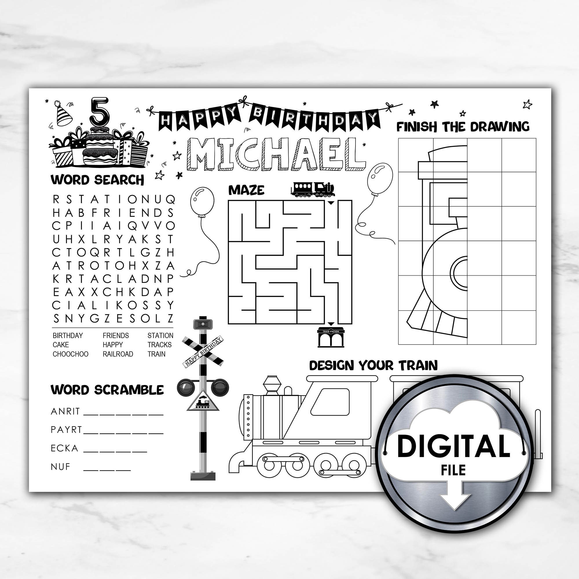 Train Printable Activity and Coloring Pages Personalized - Etsy