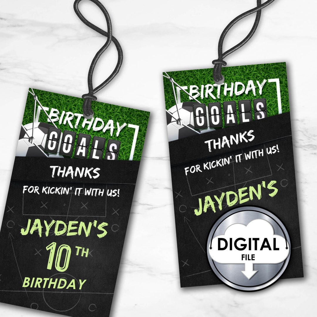 Editable Soccer Football Birthday Goals Digital Printable Gift Tag Kids ...