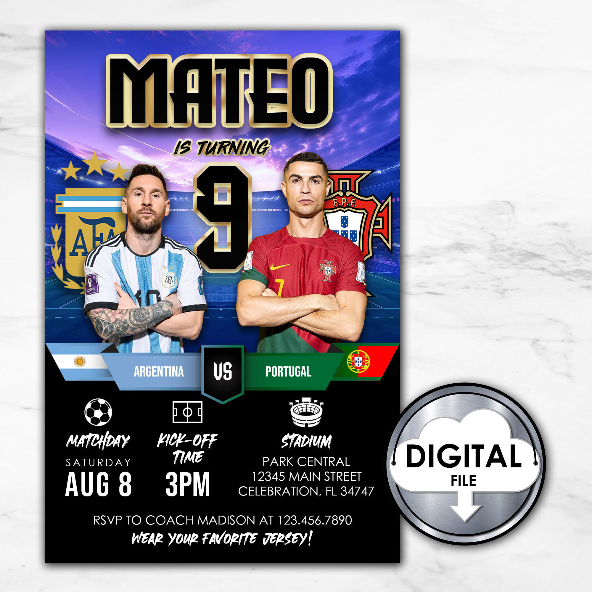 Personalized Soccer Birthday Invitation: Ronaldo Vs Messi (digital ...