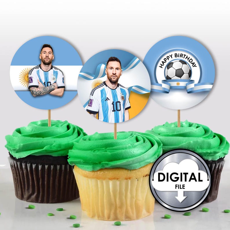 Printable Cupcake Toppers Soccer Football Argentina Messi Birthday ...
