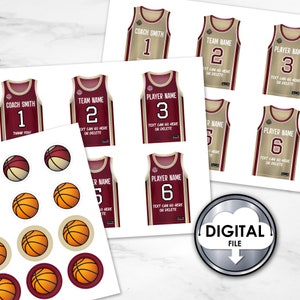 Editable Personalized Basketball Jersey Shaped Favor Tags Team Birthday ...