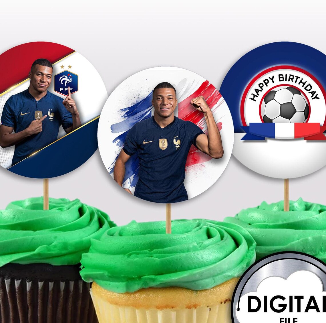 Printable Cupcake Toppers Soccer Football France Mbappe Birthday Party ...