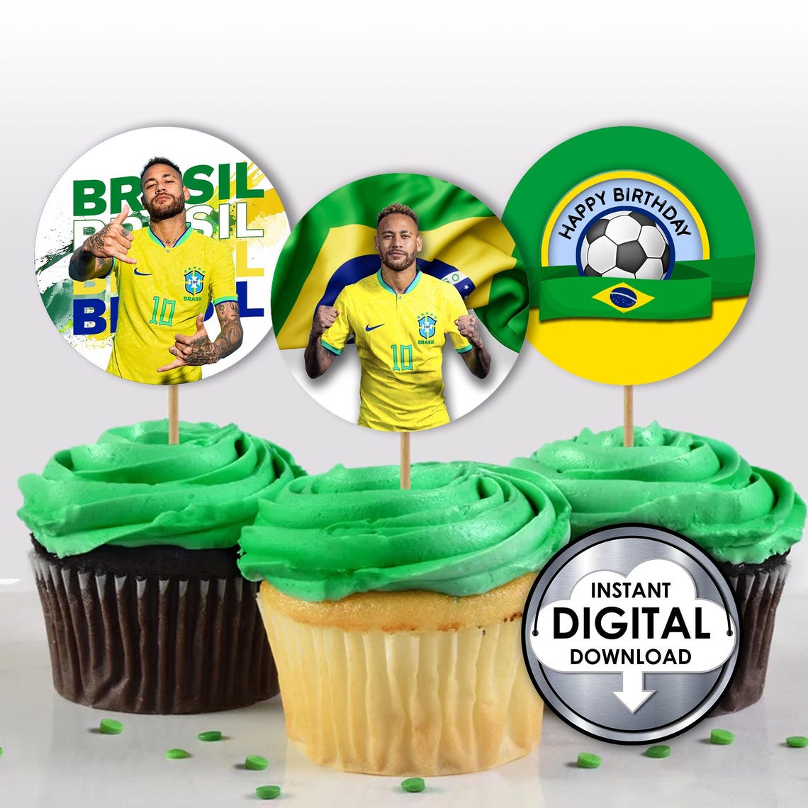Printable Cupcake Toppers Soccer Football Brazil Brasil Neymar Birthday ...