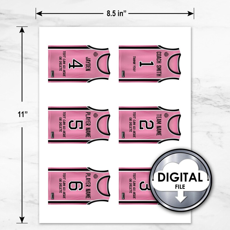 Editable Personalized Basketball Jersey Shaped Favor Tags Team Birthday ...