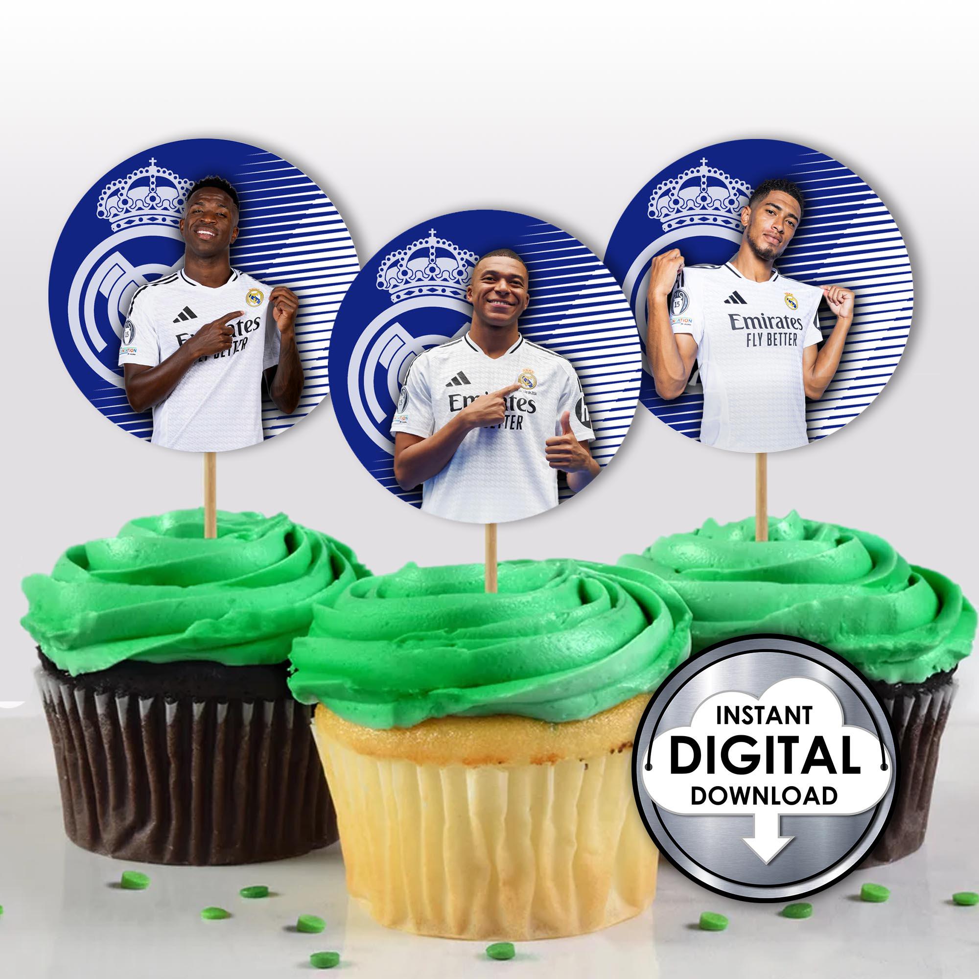 Printable Cupcake Toppers Soccer Football Madrid Mbappe Bellingham Vini ...