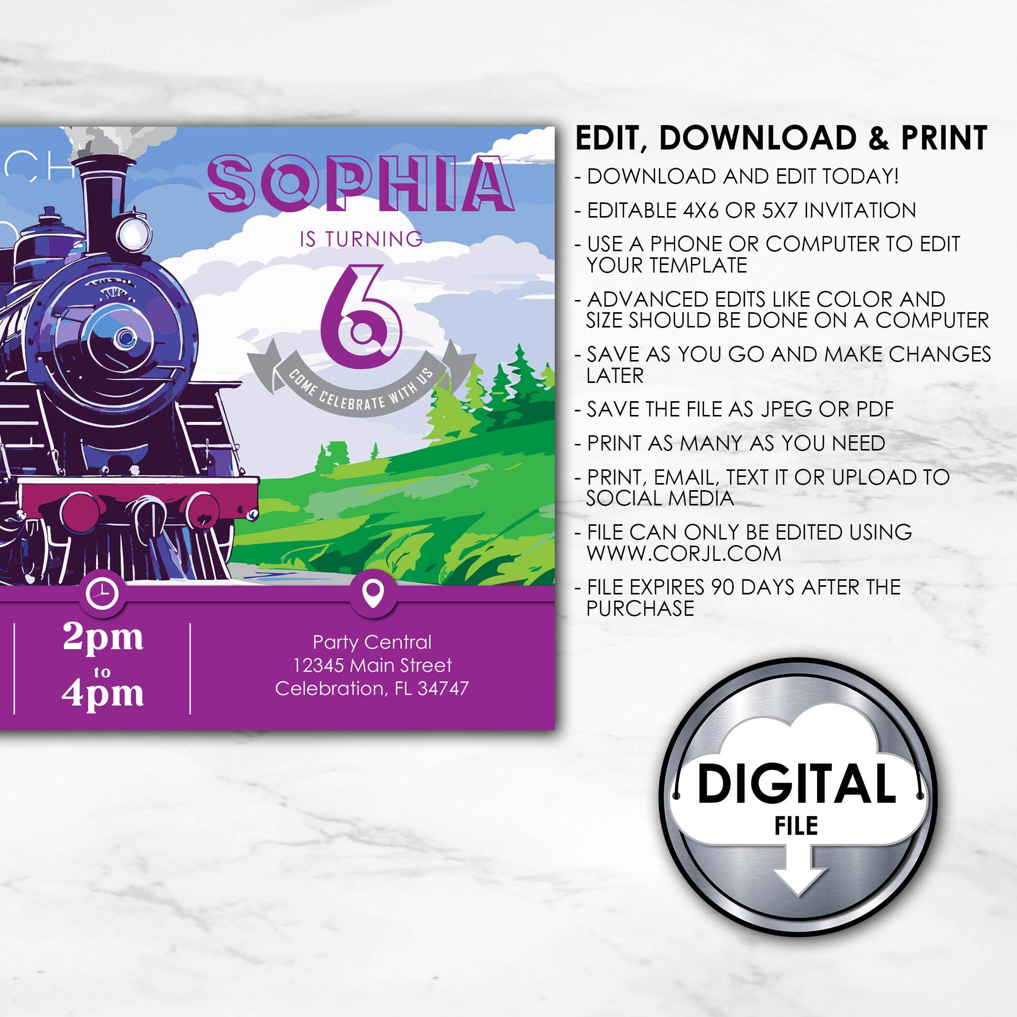 Editable Choo Choo Train Express Birthday Invitation Digital Q90RI - Etsy