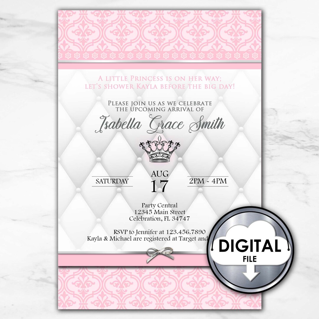 Editable A Little Princess Royal Baby Shower Digital Invitation Pink ...
