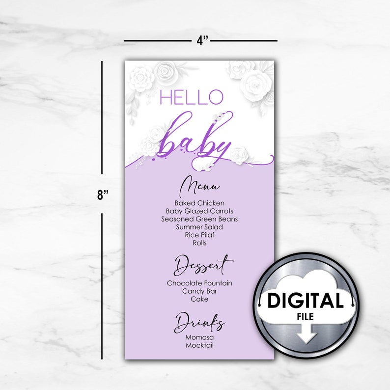 Editable Baby Shower Digital Menu Program Modern Simple Floral Elegant ...