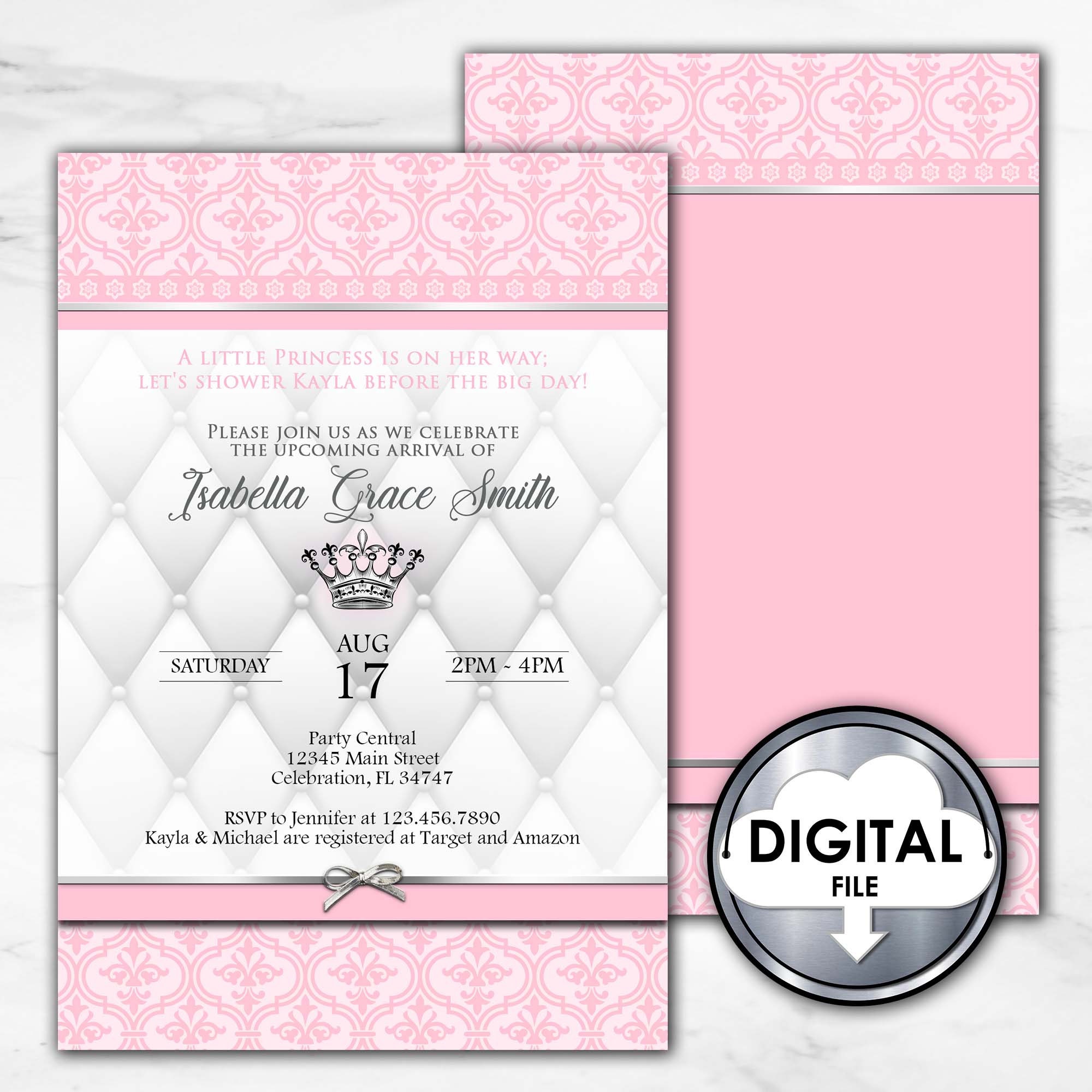 Editable A Little Princess Royal Baby Shower Digital Invitation Pink ...