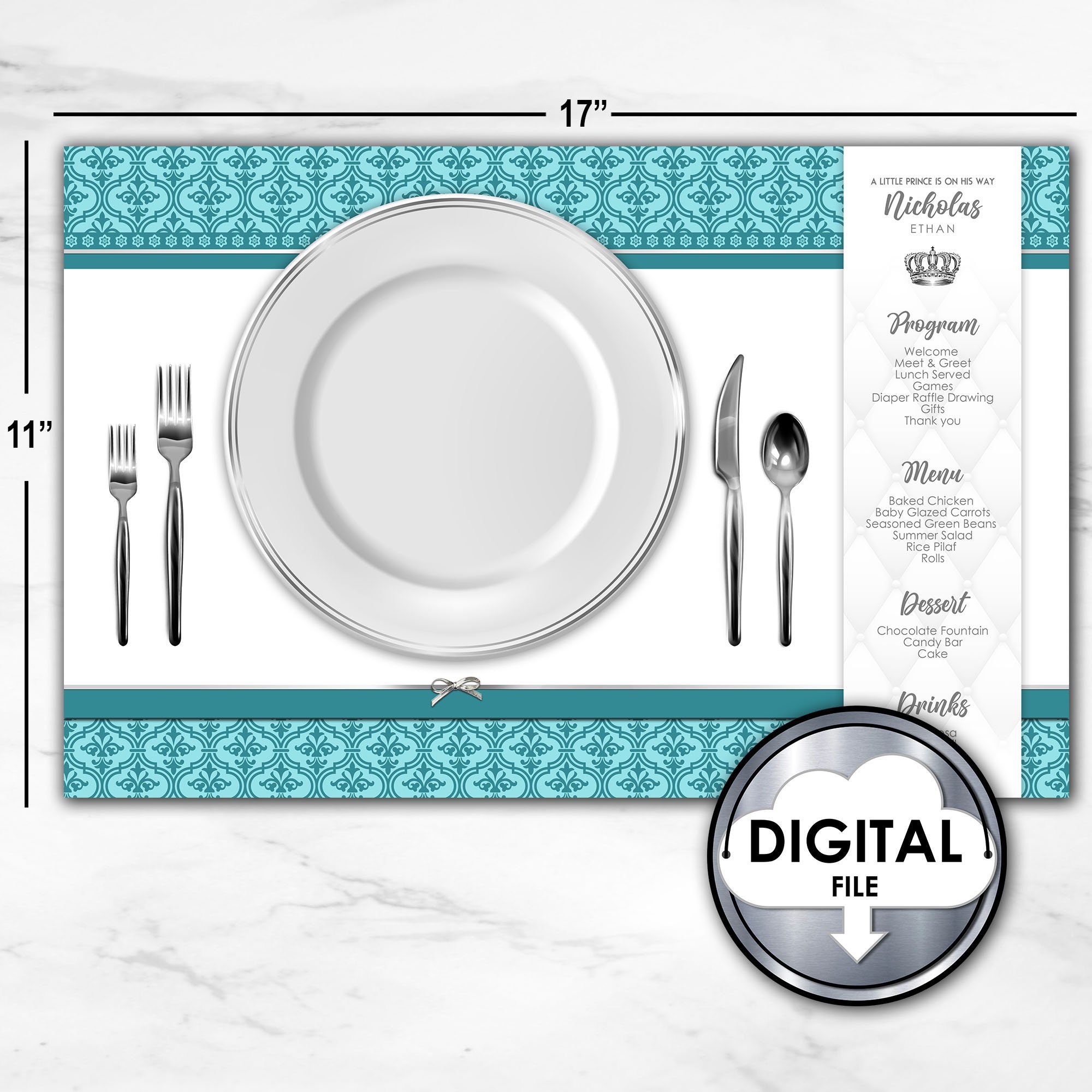 Editable Printable A Little Prince Baby Shower Digital Placemat Menu ...