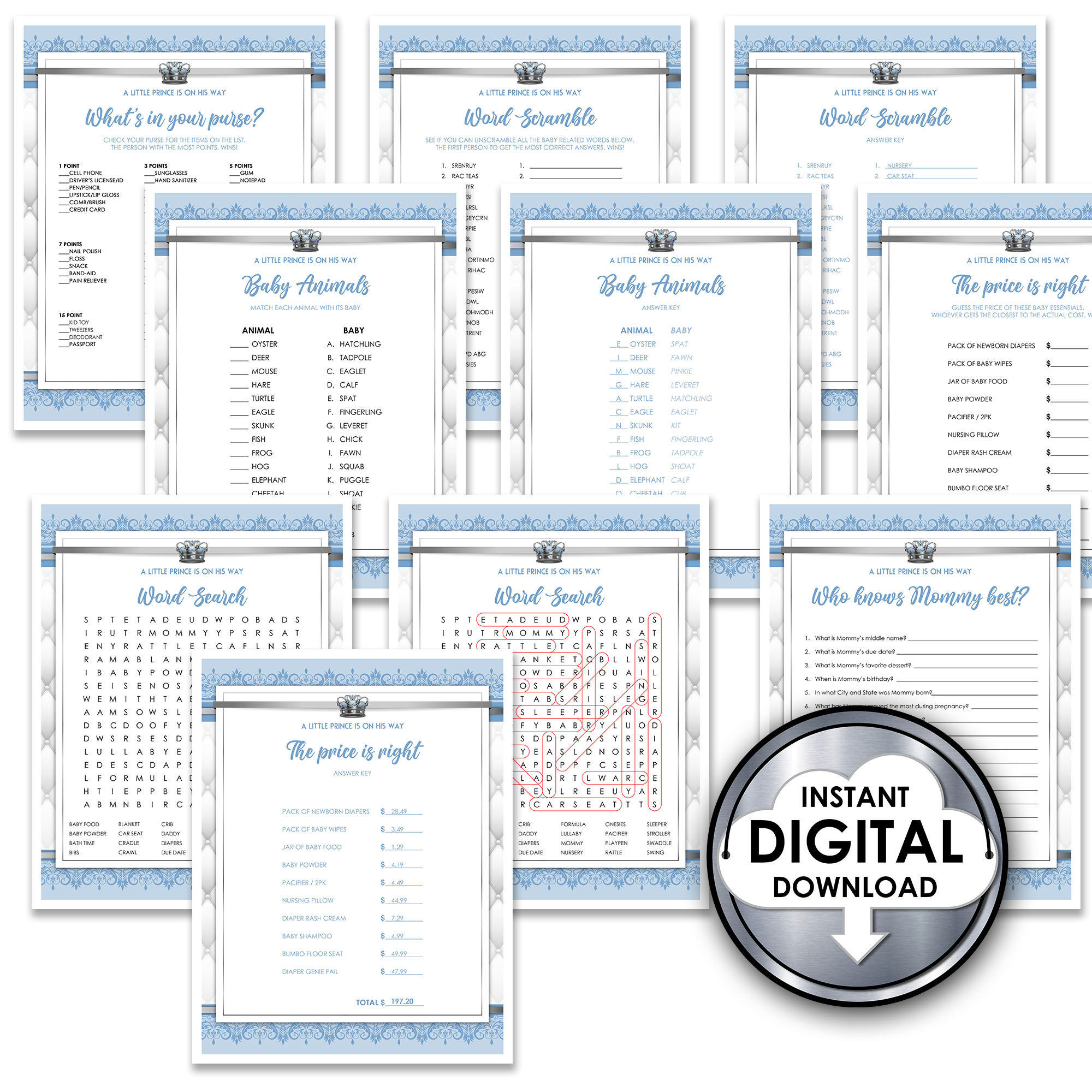 Little Prince Baby Shower Printable Games Baby Blue Silver - Etsy