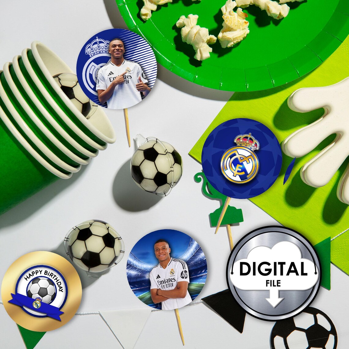 Printable Cupcake Toppers Soccer Football France Madrid Mbappe Birthday ...