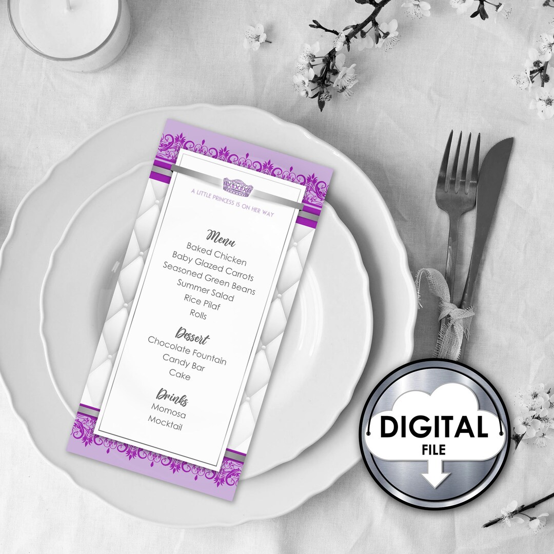 Editable Printable A Little Princess Royal Baby Shower Digital Menu ...