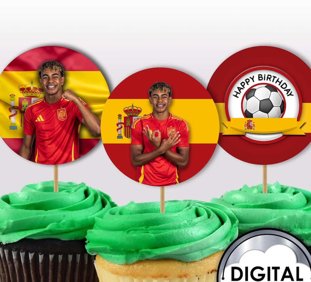 Printable Cupcake Toppers Soccer Football Spain Lamine Yamal Birthday ...
