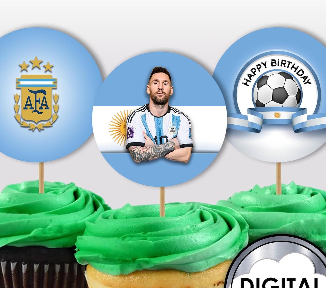 Printable Cupcake Toppers Soccer Football Argentina Messi Birthday ...