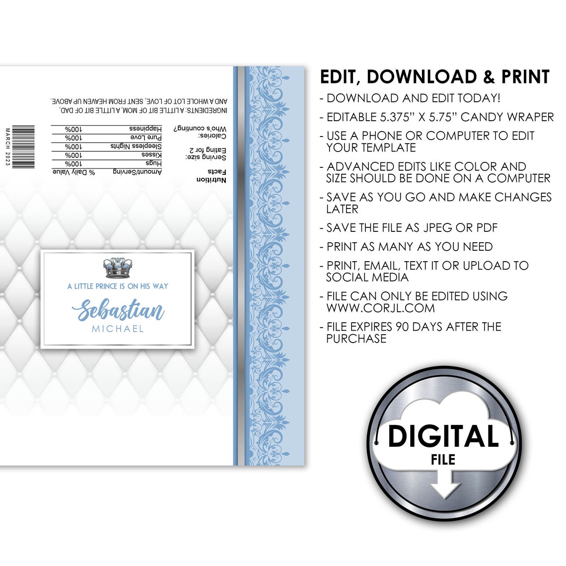 Editable A Little Prince Baby Shower Digital Printable Candy Bar ...