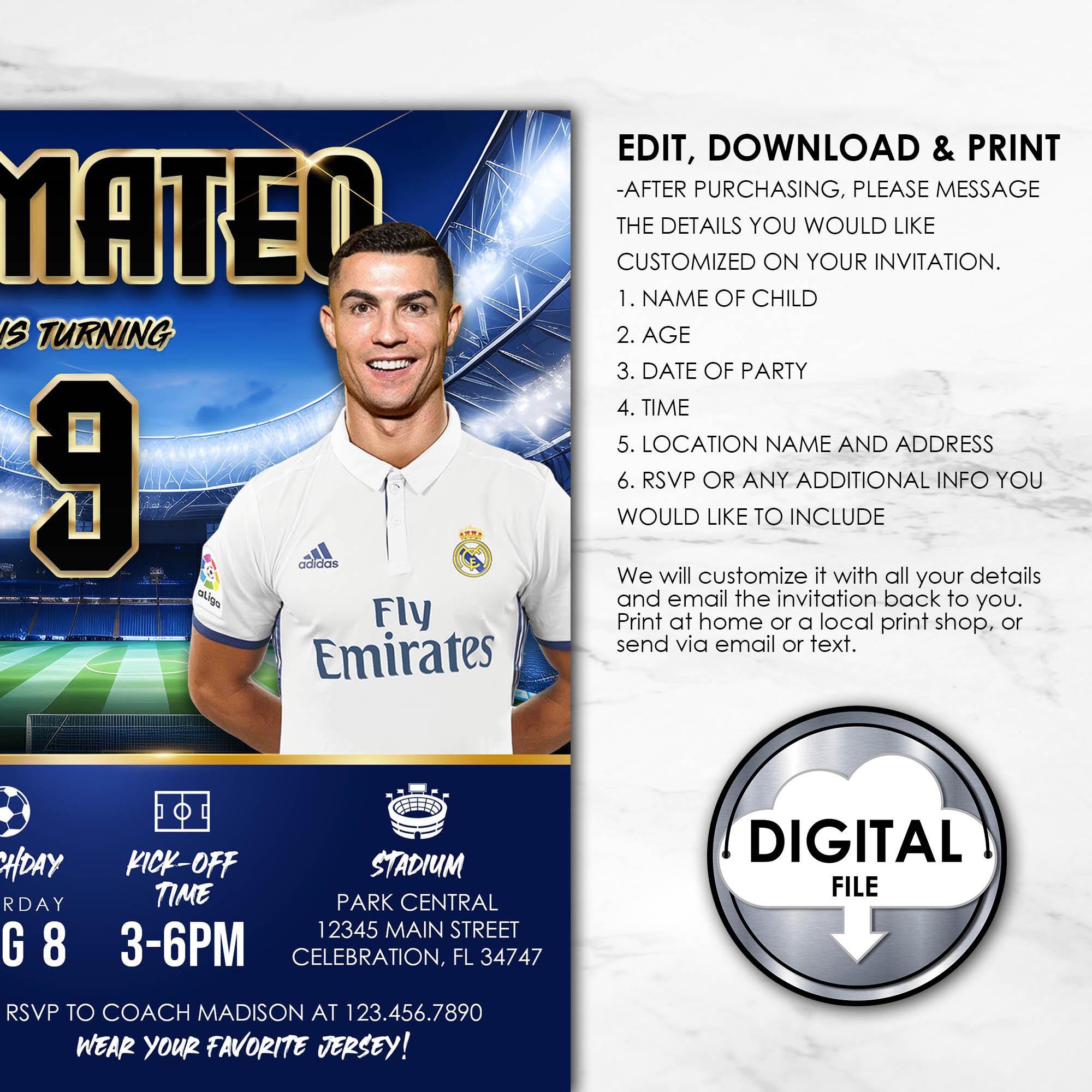 Cristiano Ronaldo Soccer Birthday Invitation (digital Printable) - Etsy