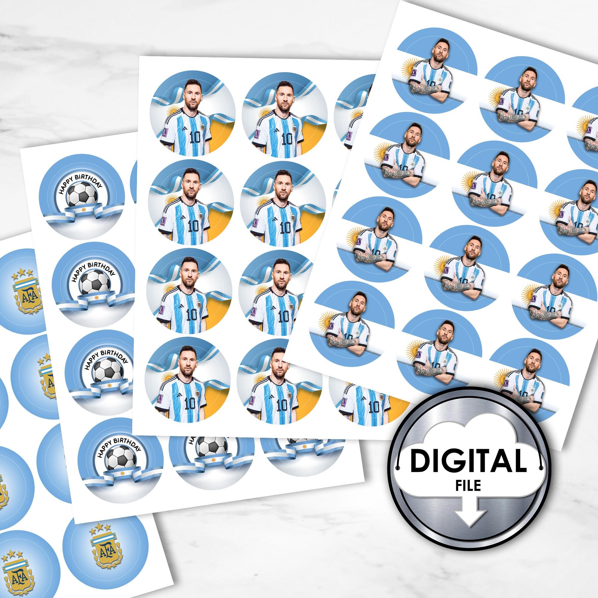 Printable Cupcake Toppers Soccer Football Argentina Messi Birthday ...