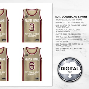 Editable Personalized Basketball Jersey Shaped Favor Tags Team Birthday ...