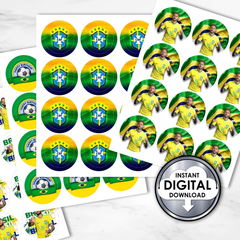 Printable Cupcake Toppers Soccer Football Brazil Brasil Neymar Birthday ...