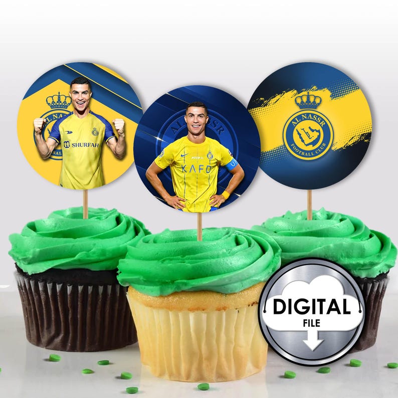 Printable Cupcake Toppers Soccer Football Ronaldo Birthday Party Favor ...