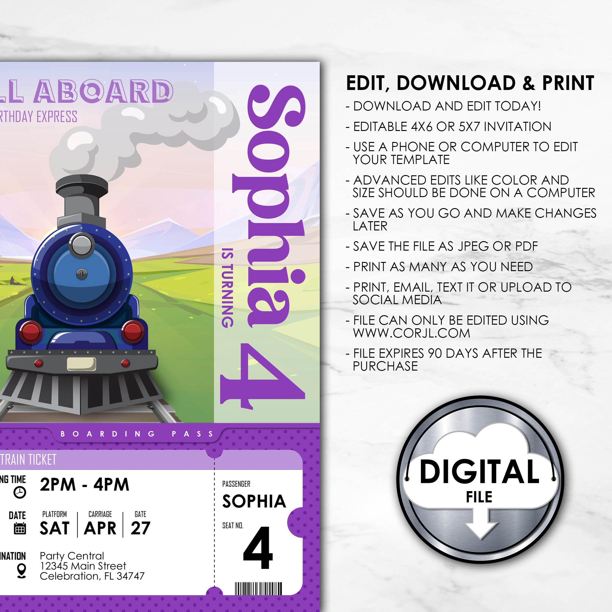 Editable Choo Choo Train Express Ticket Birthday Invitation - Etsy