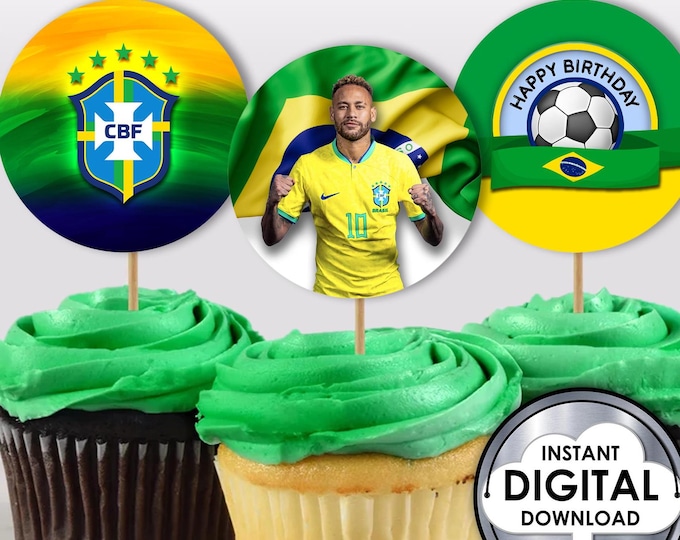 Printable Cupcake Toppers Soccer Football Brazil Brasil Neymar Birthday ...