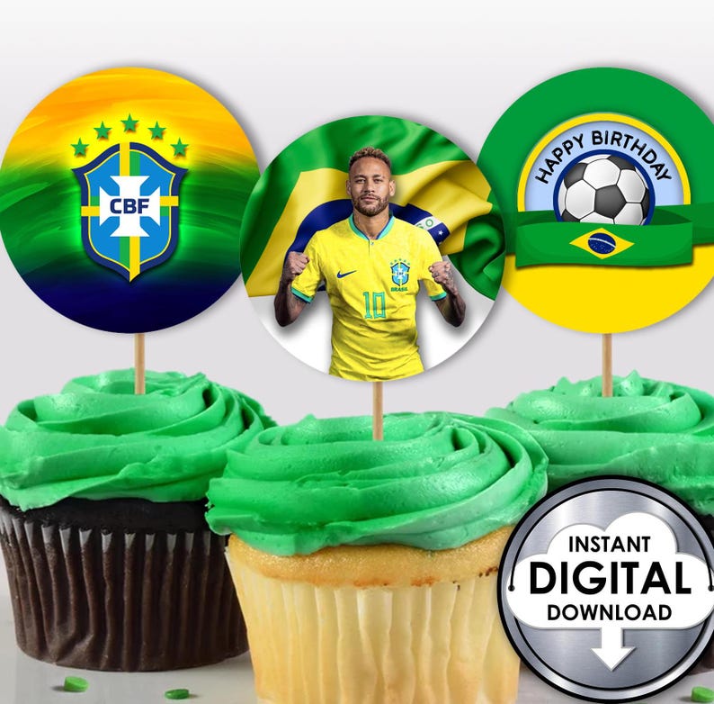 Printable Cupcake Toppers Soccer Football Brazil Brasil Neymar Birthday ...