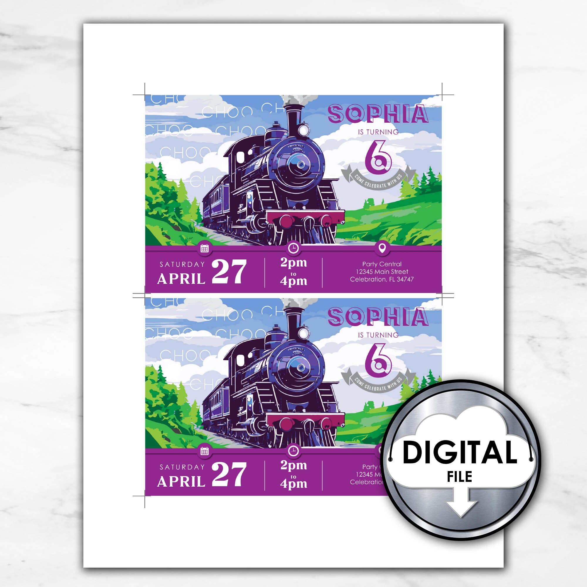 Editable Choo Choo Train Express Birthday Invitation Digital Q90RI - Etsy