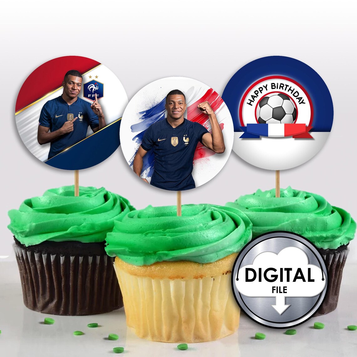 Printable Cupcake Toppers Soccer Football France Mbappe Birthday Party ...