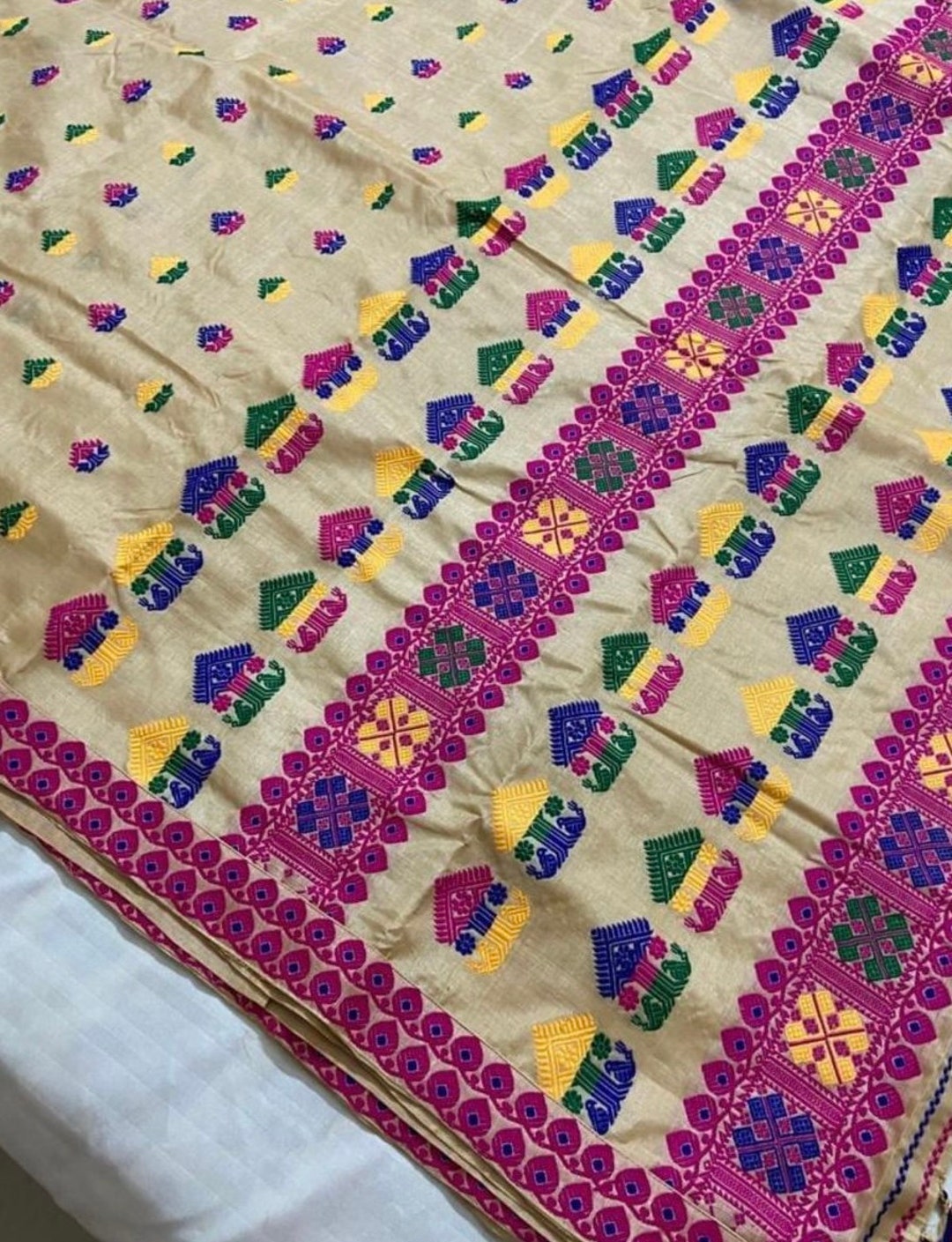 New Collection Pure Assam Muga Guna Work Silk Saree With Blouse Piece ...