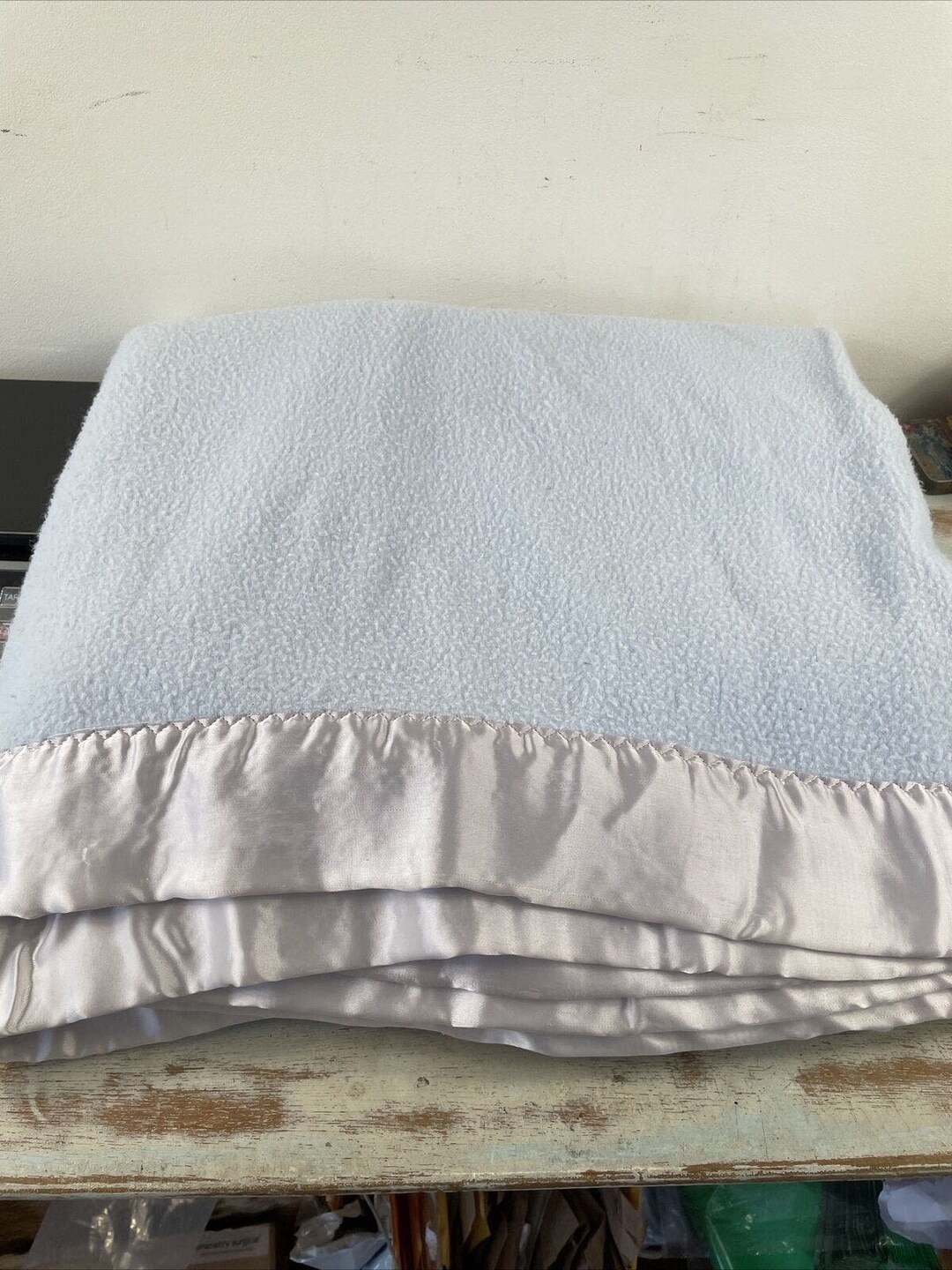 Vintage Acrylic Blanket Light Blue W Satin Trim SUPER SOFT 64X86 Mid ...