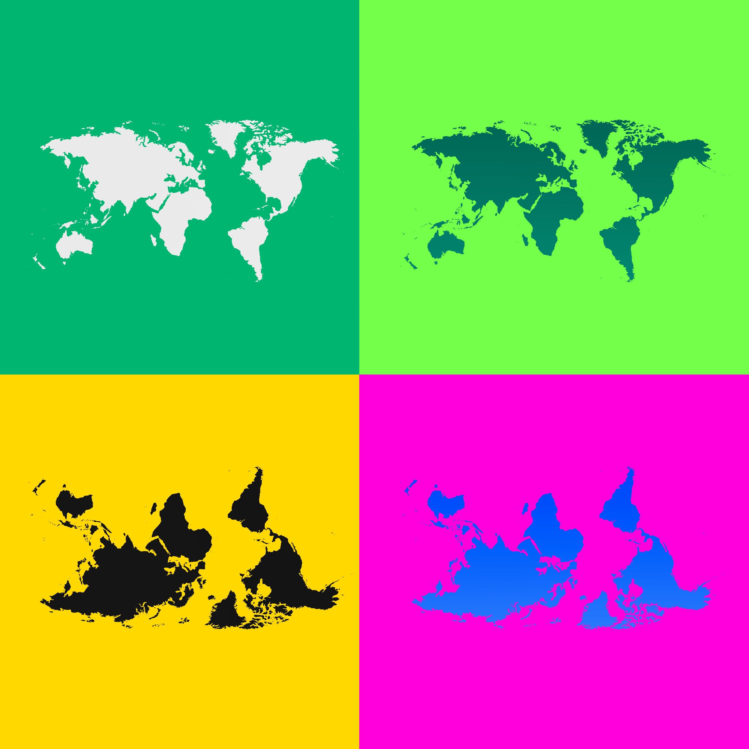 8 Images of POP World Map With Differnt Colors. Iconic Silhouette With ...