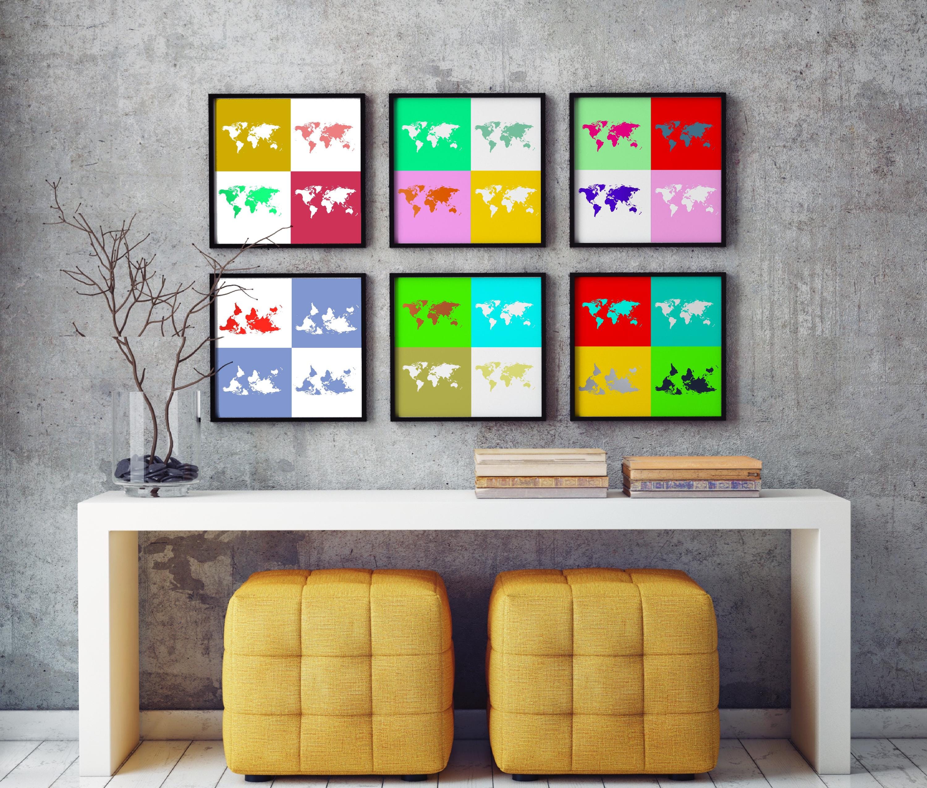 8 Images of POP World Map With Differnt Colors. Iconic Silhouette With ...