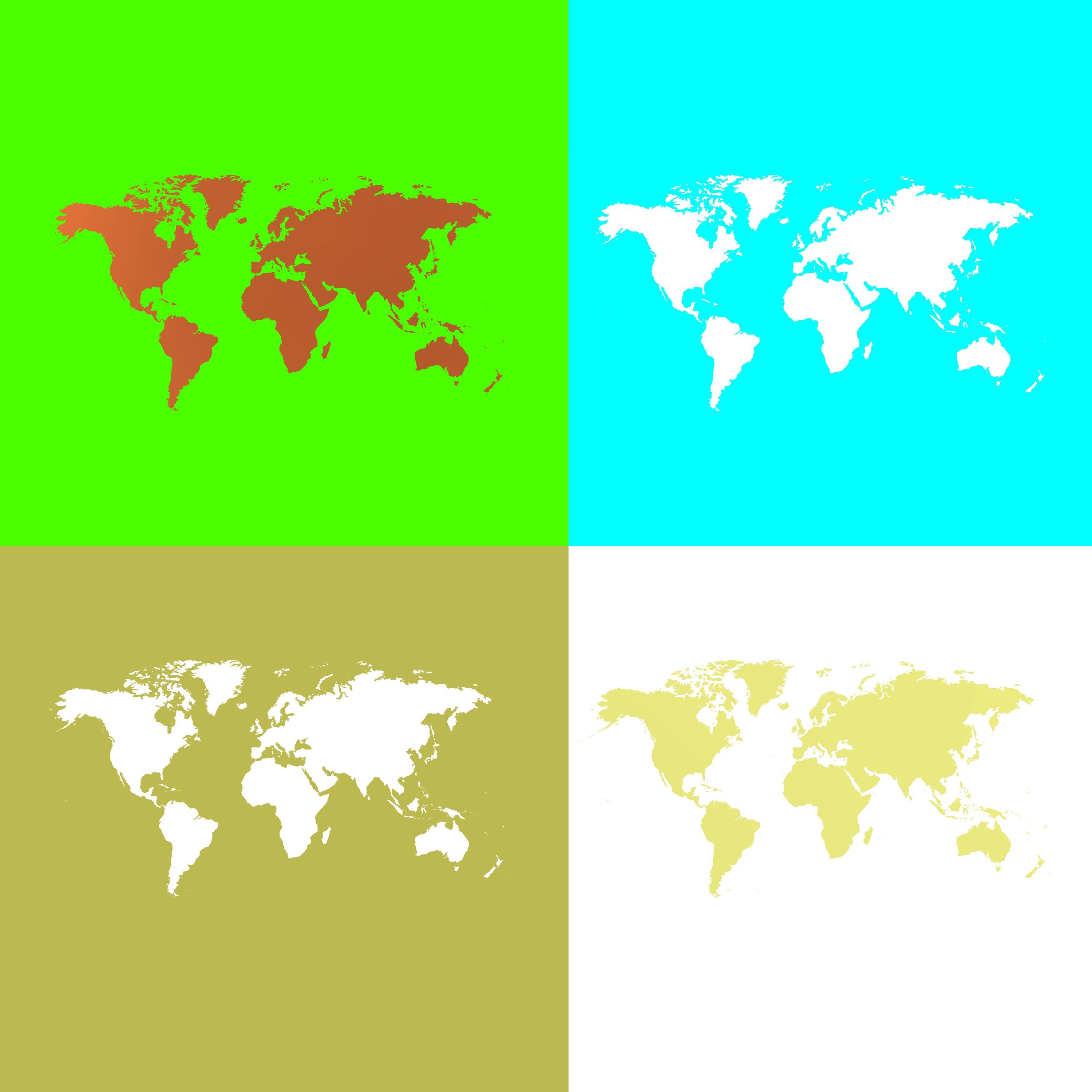 8 Images of POP World Map With Differnt Colors. Iconic Silhouette With ...