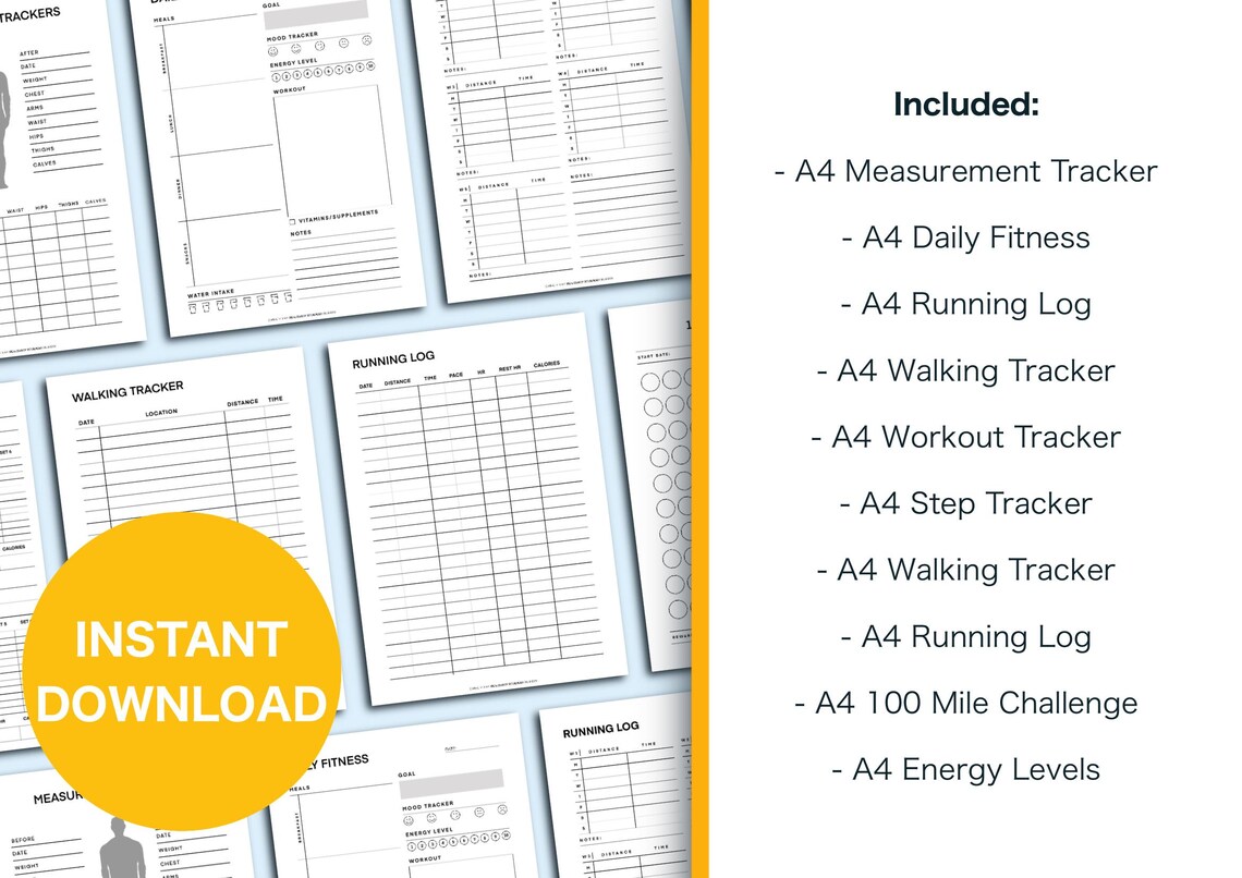 Fitness, Diet & Health Planner Inserts Bundle, A4 Instant Download PDF ...