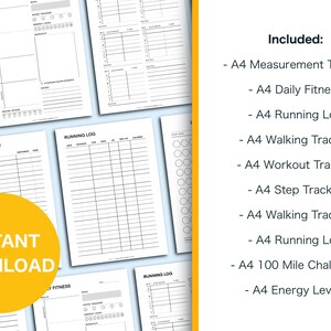 Fitness, Diet & Health Planner Inserts Bundle, A4 Instant Download PDF ...