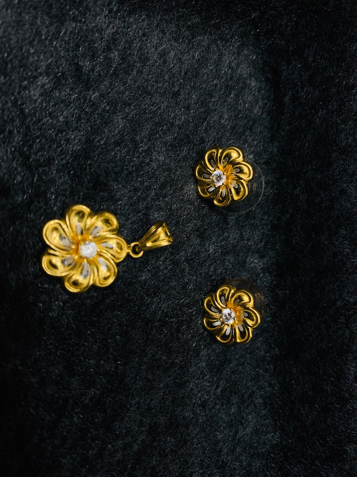 916 KDM/22K Pure Gold Pendent Set With CZ Flower Design - Etsy