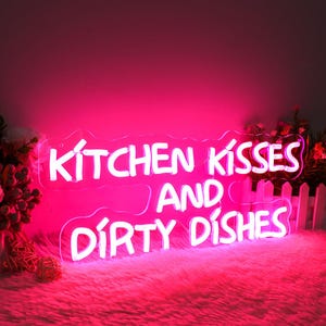 Kitchen Kisses and Dirty Dishes Neon Light,funny Home Kitchen Quote ...